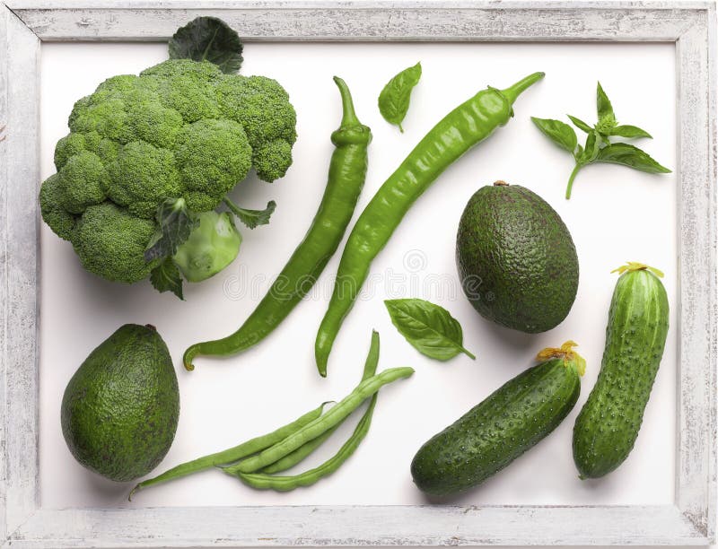 Creative Picture of Green Vegetables Inside Wooden Frame Stock Image ...