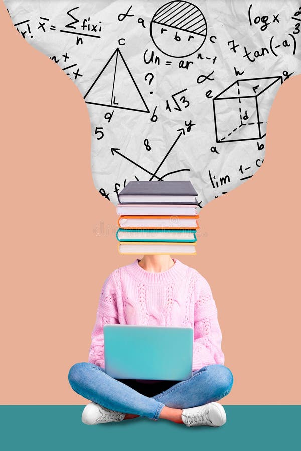 Creative Picture Magazine Collage of Young Student with Textbook Face ...