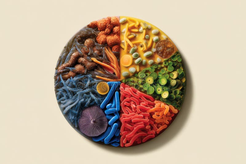 Creative Pie Chart of Colorful Edible Microorganisms and Molecules ...