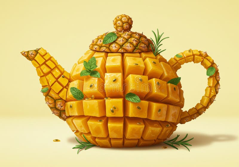 Creative Pineapple Teapot Design with Geometric Patterns and Leaf ...