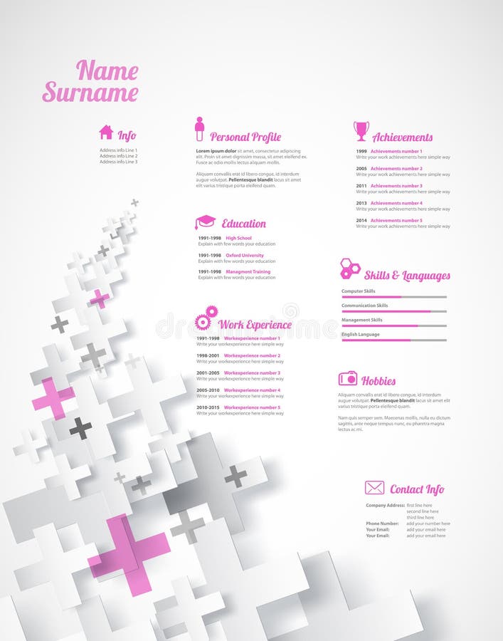 Creative, Pink Color CV / Resume Template. Stock Vector - Illustration ...