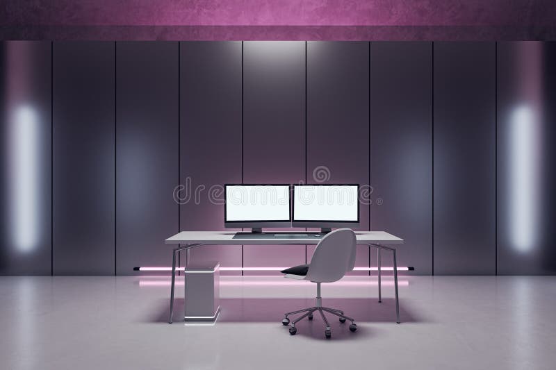 Creative Pink Interior with Workplace and Two Empty White Mock Up ...