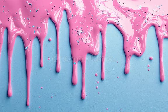 Creative Pink Paint Drips Over a Textured Blue Surface Background Stock ...