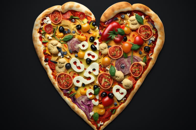 Creative Pizza Heart Shape, with Different Toppings on Each Slice ...