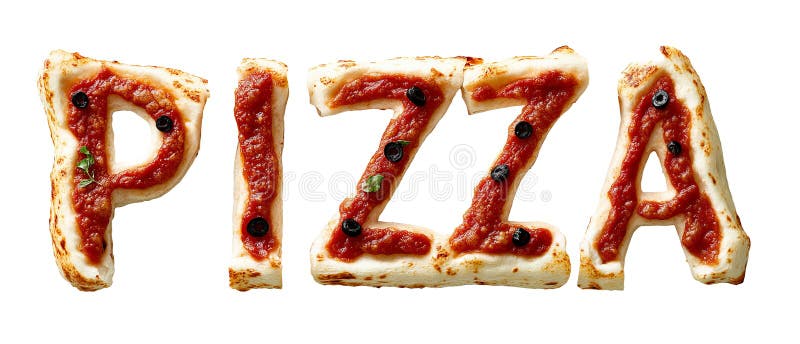 Creative Pizza Text Art with Tomato Sauce and Olives on Crust Stock ...