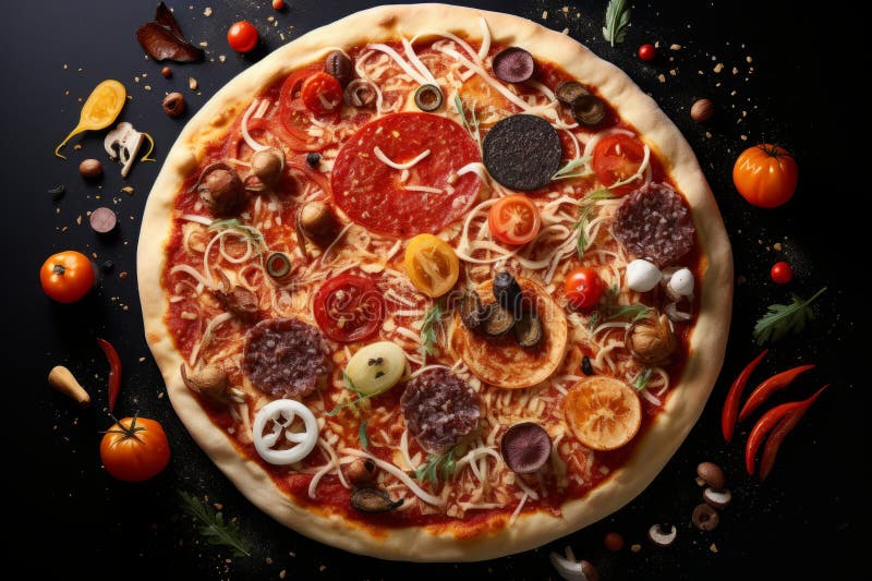 A Creative Pizza with Unique Toppings and Shapes Stock Illustration ...