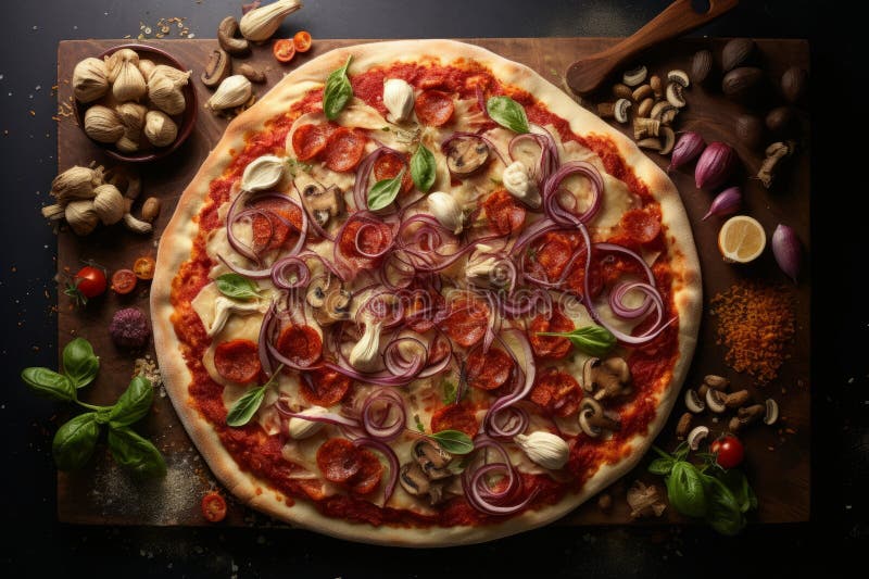 A Creative Pizza with Unique Toppings and Shapes Stock Illustration ...