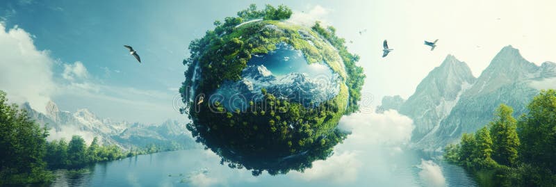 Creative Planet Made of Layered Forests, Lakes, and Alpine Peaks ...