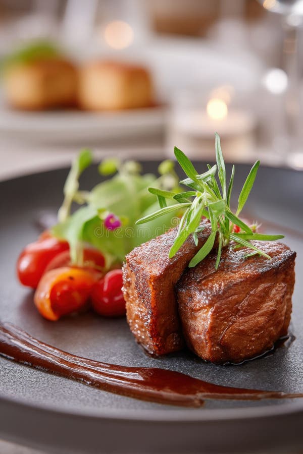 Creative Plating of Unconventional Beef Cuts with Sauces and Fresh ...