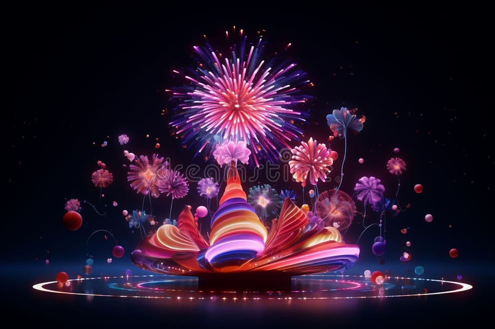 Creative and Playful Fireworks Composition with Stock Illustration ...