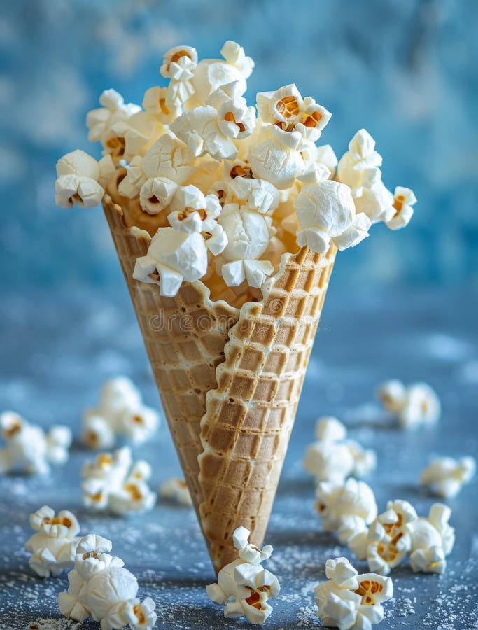 Creative Presentation of Popcorn in a Waffle Cone Concept Stock Image ...