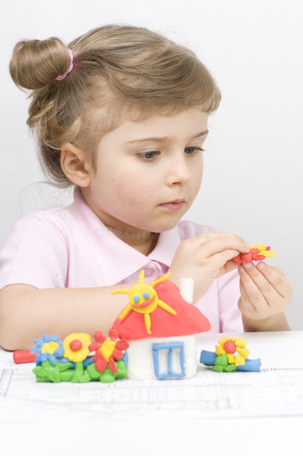 Cute Girl Playing with Color Play Plasticine Stock Image - Image of ...