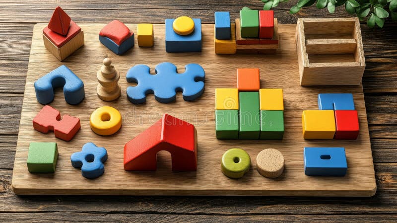 Creative Playtime with Colorful Building Blocks and a Wooden Structure ...