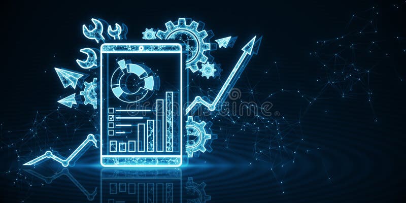 Creative Polygonal Interface with Cogs and Business Chart. Project ...