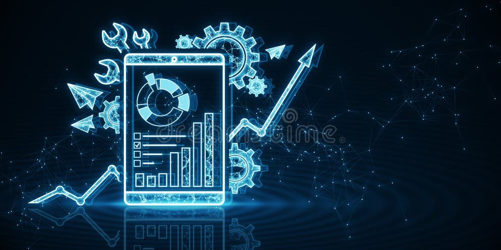 Creative Polygonal Interface with Cogs and Business Chart. Project ...