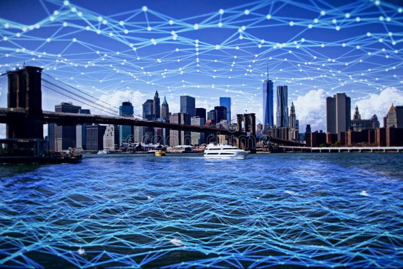 Creative Polygonal Mesh Waterfront City Skyline Wallpaper. Smart City ...