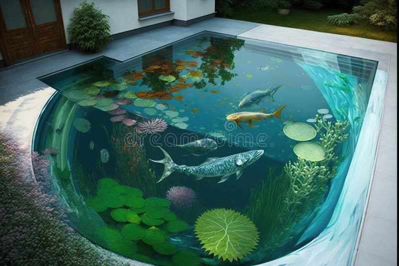 Creative Pool with Unique Underwater Garden, Featuring Plants and Fish ...