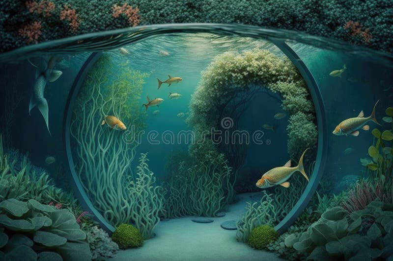 Creative Pool with Unique Underwater Garden, Featuring Plants and Fish ...