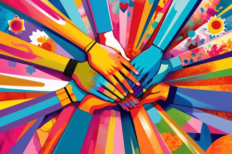 Creative Pop Art Illustration Featuring Vibrant Figures Holding Hands ...