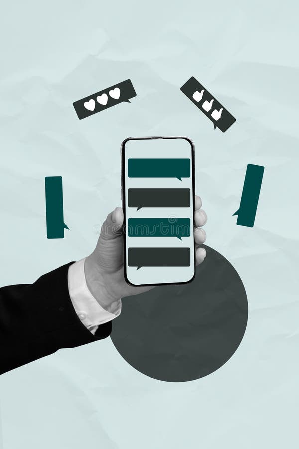 Creative Pop Collage of Human Hand Hold Showing Device Touchscreen on ...