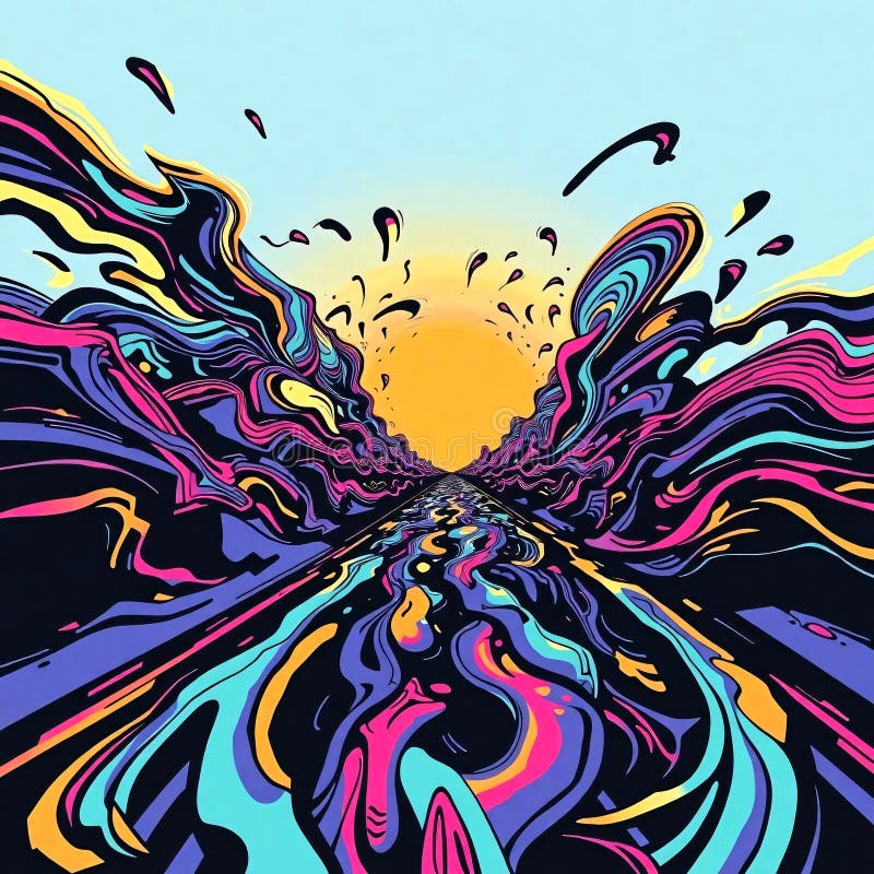 Creative Pop Color Ocean Split Illustration Stock Illustration ...