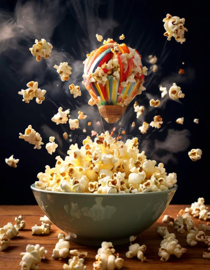 Creative Popcorn Explosion with Hot Air Balloon Stock Photo - Image of ...