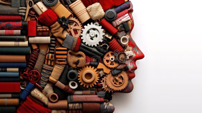 Creative Portrait of a Face Formed by Colorful Textiles and Mechanical ...