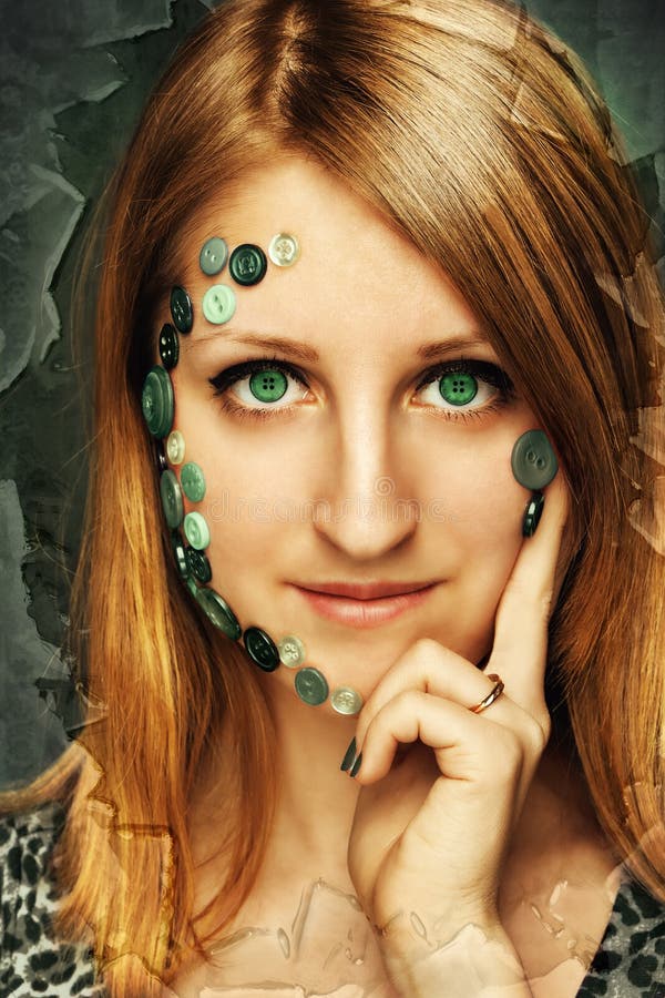 Creative Portrait of Girl with Buttons Stock Photo - Image of glamour ...