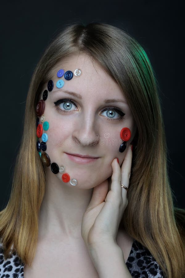 Creative Portrait of Girl with Buttons Stock Photo - Image of bright ...