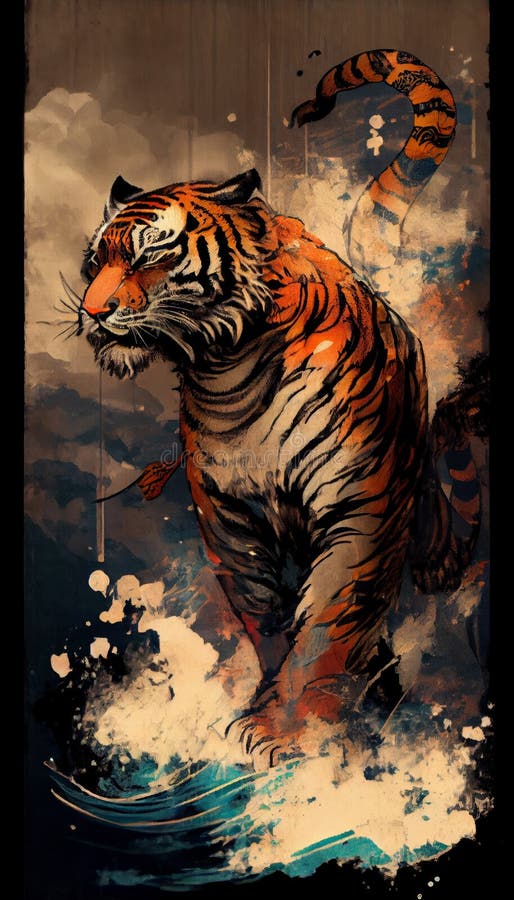 Creative Portrait of a Tiger in Chinese Art Style Generative AI Stock ...