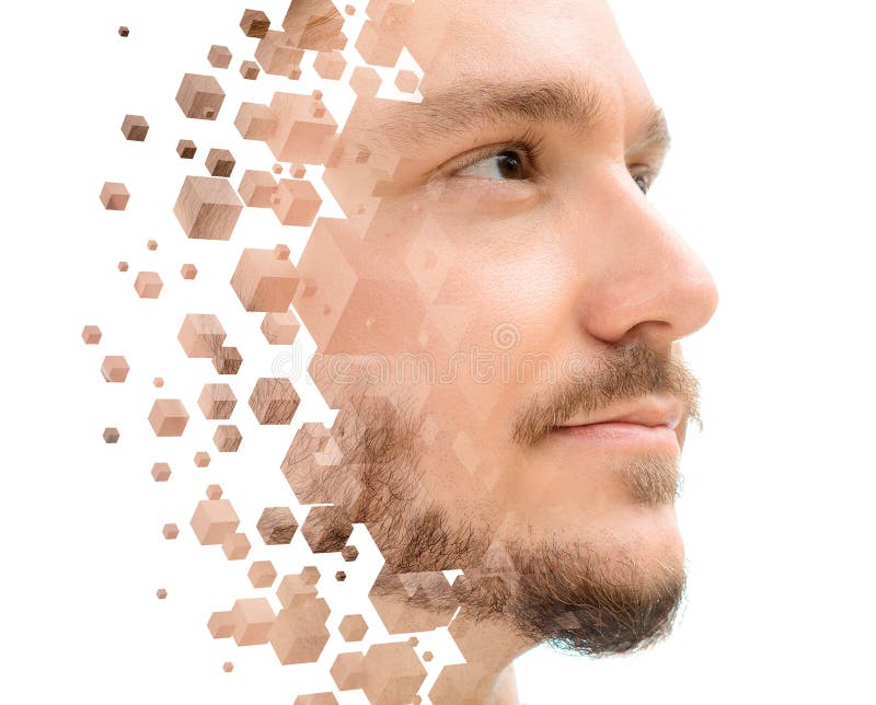Creative Portrait of a Young Man Combined with the Image of Cubes Stock ...