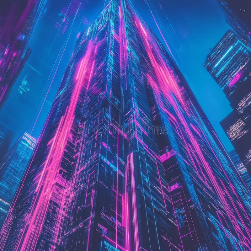 Creative Portrayal of a Synthwave Skyscraper with a Double Exposure ...