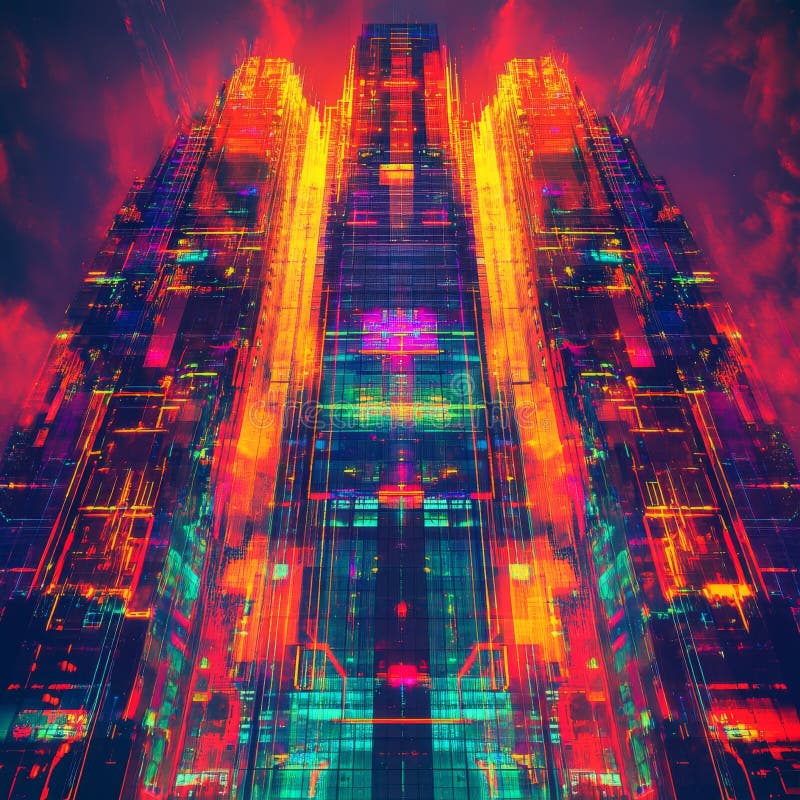 Creative Portrayal of a Synthwave Skyscraper with a Double Exposure ...