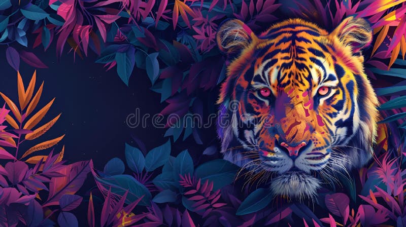 Creative Portrayal of a Tiger in a Lush Floral Setting, AI-generated ...