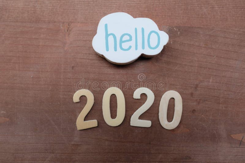 Hello 2020 with a Creative Wooden Composition Stock Illustration ...