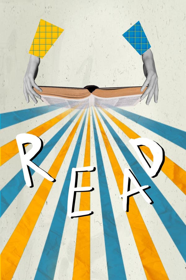 Creative Poster Collage of Hands Holding Opened Book Read Text Light ...