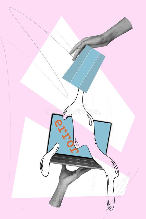 Creative Poster Collage of Pour Water Netbook Technology Error Broken ...