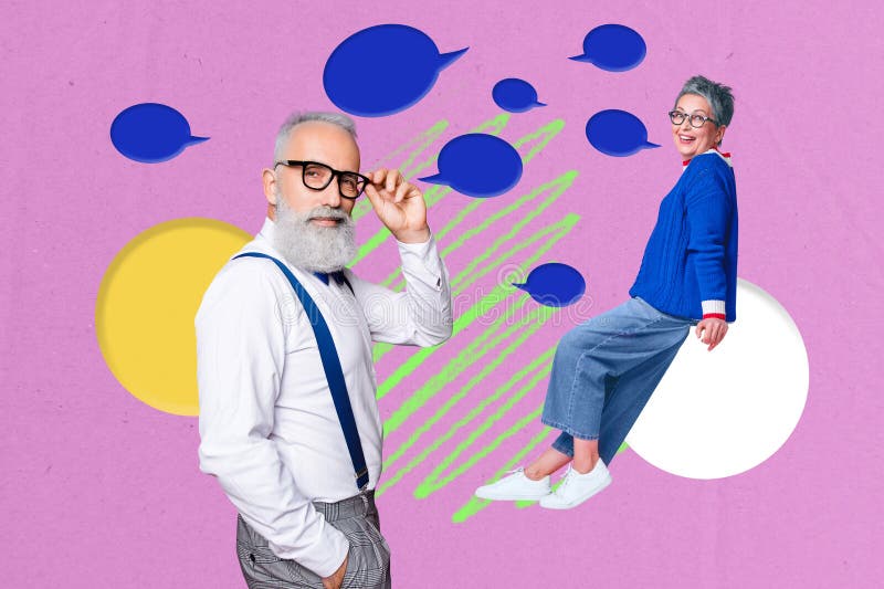 Creative Poster Collage of Two People Speaking Speech Bubble on Pink ...