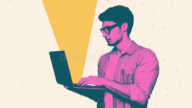 Creative Poster Motion Collage Video of Businessman Type Laptop ...