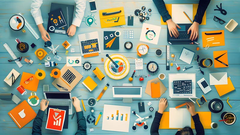 Creative Poster with Office Team Surrounded by Collaboration and ...