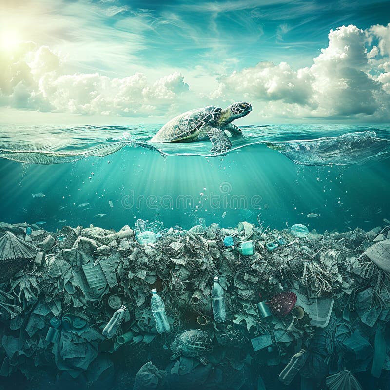 Creative Poster Sea Creature Effect from Pollution Underwater Stock ...