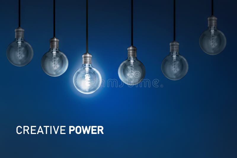 Creative Power , Creativity Innovation Illuminated Light Bulb Row Dim ...