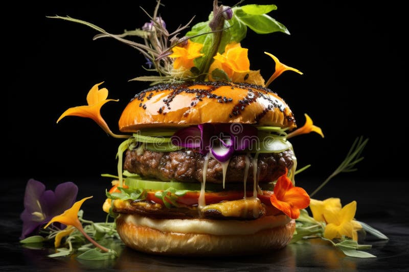 Creative Presentation of Burger with Artistic Garnishing Stock Photo ...