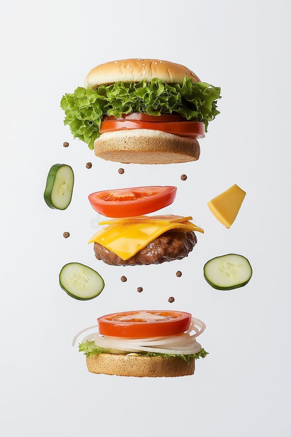 Floating Burger Ingredients Stock Illustrations – 2,111 Floating Burger ...