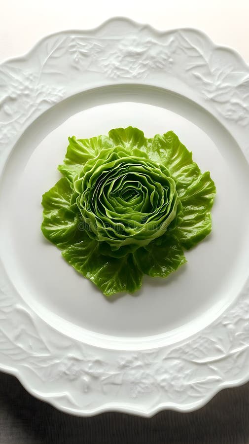 Creative Presentation of Lettuce Arranged As a Rose on an Elegant White ...