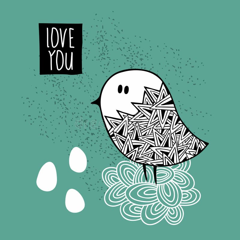 Creative Print with Hand Drawn Bird. Stock Vector - Illustration of ...