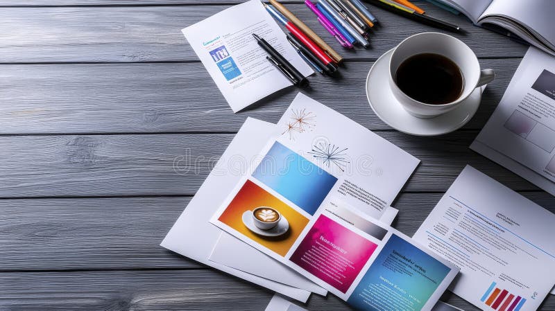 Creative Print Marketing Collateral Office Workspace Flat Lay Display ...