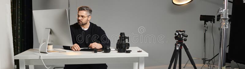 Creative Pro Edits Digitally in a Stock Photo - Image of career ...