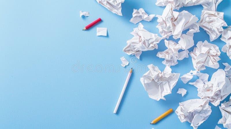 Creative Problem Solving with Crumpled Paper Balls, Pencils on Blue ...