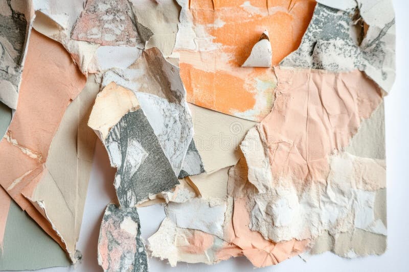 DIY Paper Collage Showcasing Torn Pieces with Textures and Overlapping ...